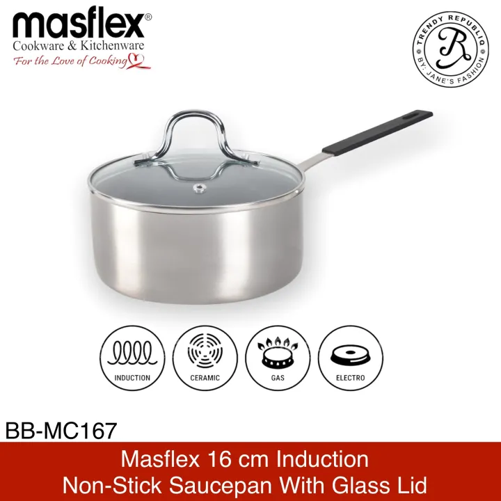 Masflex 16 cm Induction Non-Stick Saucepan with Glass Lid | Lazada PH