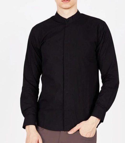 baju Koko hitam polos lengan panjang/kemeja hitam polos dewasa kekinian ...