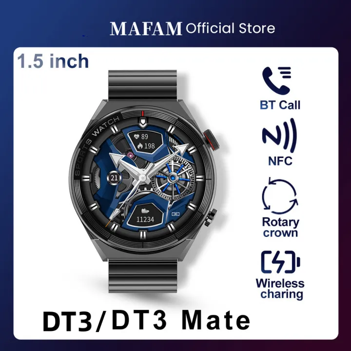 MAFAM 【💓Picks】 DT3/DT3 Mate Smart Watch สำหรับผู้ชาย1.5นิ้วหน้าจอ HD NFC Smartwatch นาฬิกาข้อมือ ...