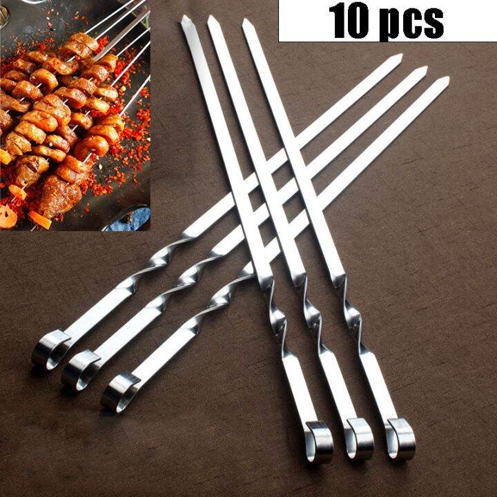 10/20/30/40pcs Reusable Long Metal Kebab Grill Steel Sticks Flat UK BBQ ...