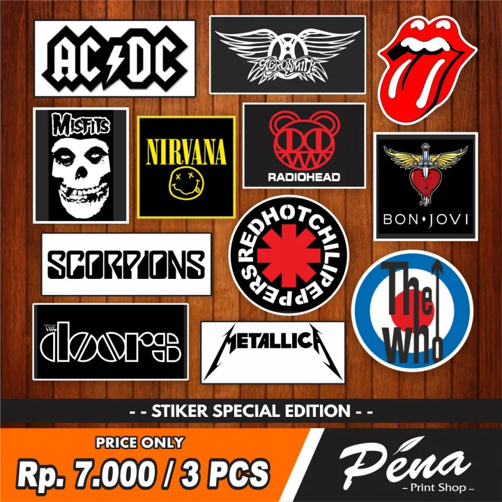 (ISI 3 PCS) Sticker Stiker Band Rock Metal Rolling Stones Nirvana ...