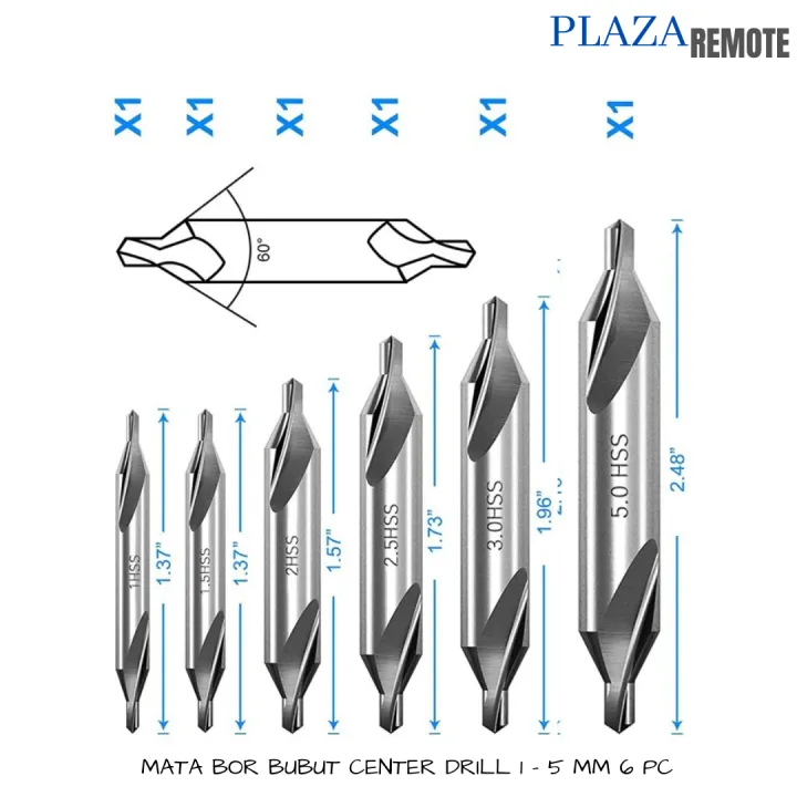 MATA BOR BUBUT HSS CENTER DRILL BIT 60 DERAJAT SET COUNTERSINK PENANDA ...
