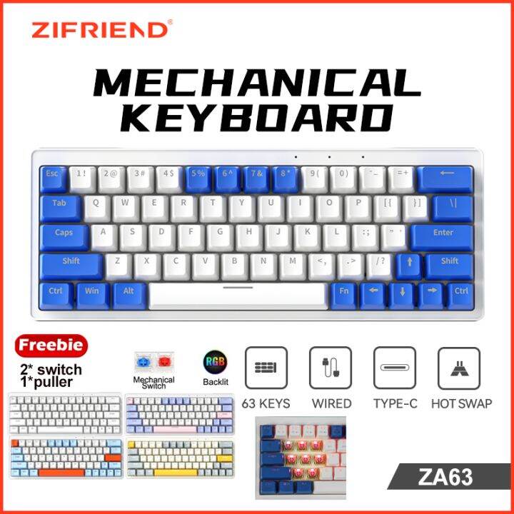 ZIFRIEND ZA63 PRO 63 Keys Mechanical Keyboard Wired & Wireless 3 mode Bluetooth / 2.4G / Wired ...