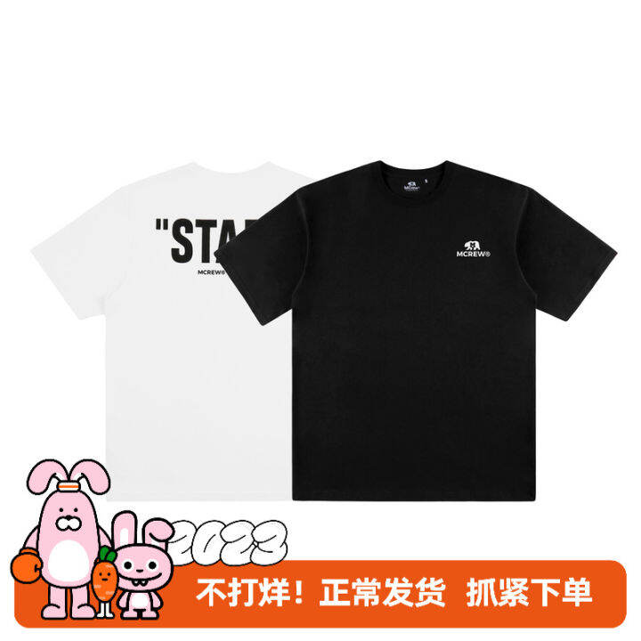 Mcrew cabbear Tokyo เสื้อทีเชิ้ตแขนสั้นคอกลมคอตตอนแท้สีดำสีขาวพิมพ์ลาย ...