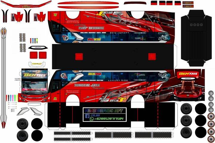 POLA LEMBARAN PAPERCRAFT BUS MINIATUR BENTAS.POLA STIKER BUS MURAH ...