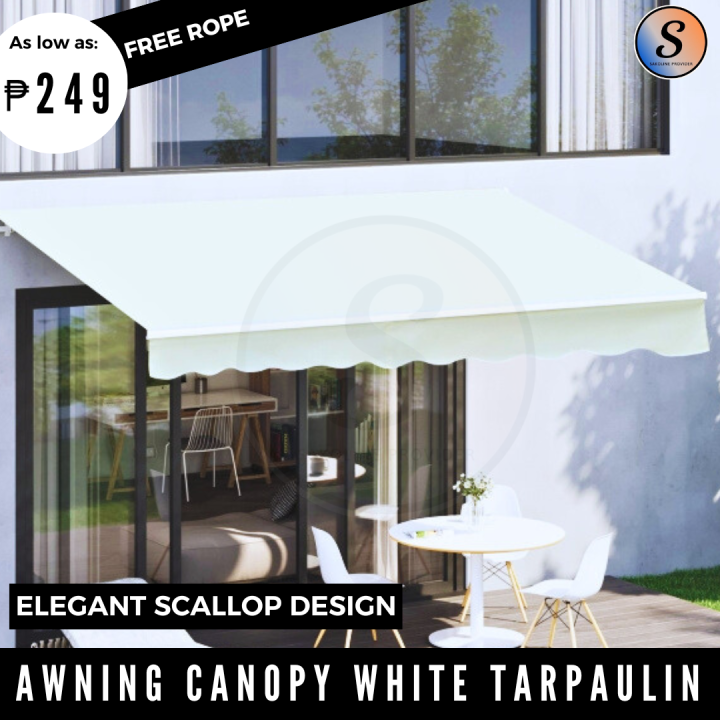 4x6ft Awning Canopy Scallop Design White Tarpaulin Waterproof Sun Shade ...