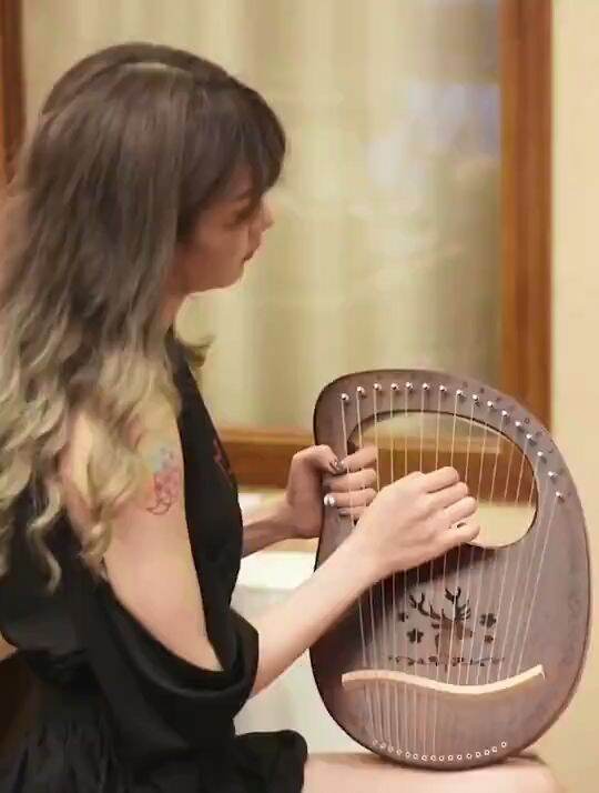 O-KAY 16/19 String Wooden Lyre Harp Resonance Box String Instrument with Tuning Wrench 3pcs ...