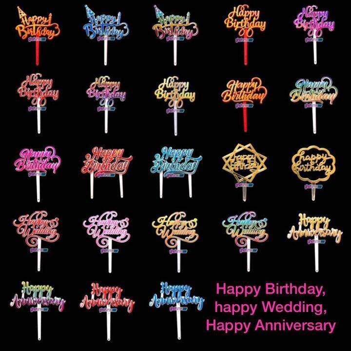 Hiasan Kue Topper Cake akrilik Happy Birthday Happy Anniversary Happy ...