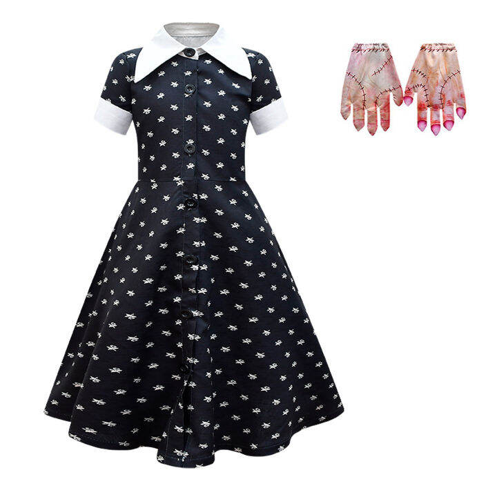 Adams Cosplay Costume Wednesday Scared Wednesday Girl's Princess Dress ...