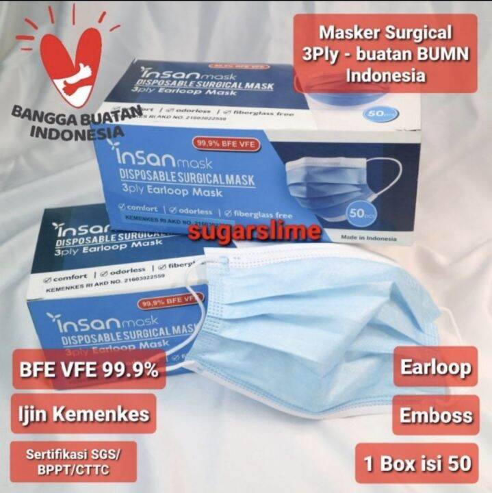Masker 3 Ply BFE 99.9% Merk INSAN (BUMN) | Lazada Indonesia