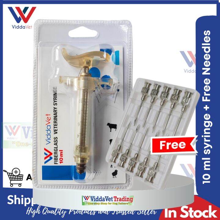 Viddavet Fiberglass Syringe 10 mL + 10 pcs Assorted Stainless Needles ...