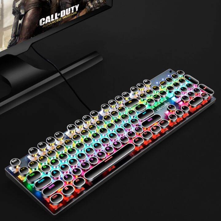 LEAVEN K660 Punk Mechanical Keyboard Blue Switch RGB Mixed Color Light Wired Gaming Keyboard ...