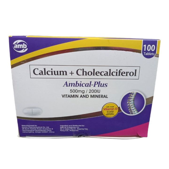 AMBICAL PLUS Calcium + Cholecalciferol 500mg/200iu 100tablets | Lazada PH