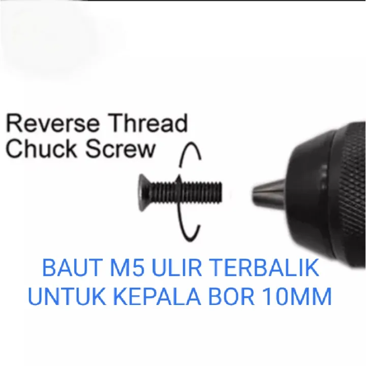 baut mur m5 ulir terbalik untuk kepala mesin bor chuck keyless cordless ...