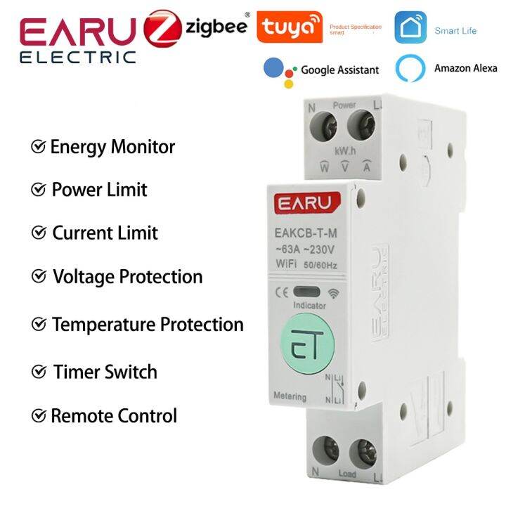 TUYA WiFi MCB Smart Circuit Breaker Over Current Under Voltage Protection Power Metering 1-63A ...