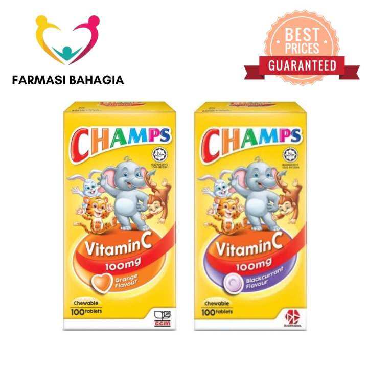 Champs Vitamin C 100mg Chewable Tablets 100's (Orange / Blackcurrant ...