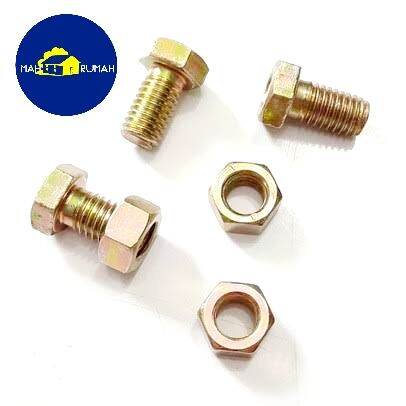 10biji - BAUT MUR Besi Siku Lubang M8x15 Kepala Hex 12mm M8 x 15 Skrup Rak Siku Lubang Kuning ...