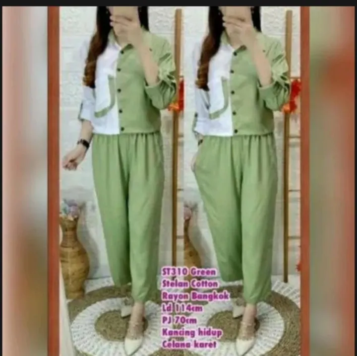 Setelan wanita terbaru dewasa dan remaja bahan katun rayon adem lengan ...