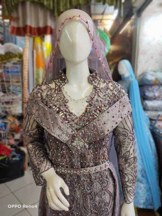 baju gaun pengantin span wedding dress slim warna ungu taro full payet ...