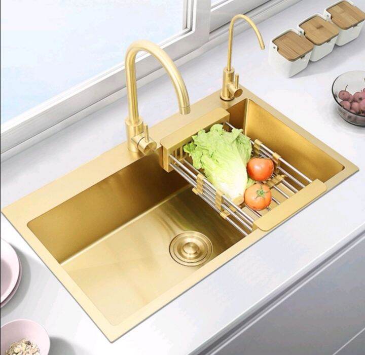 GOLD NANO 75cm x 45cm & 80cm x 45cm DIARKIS single kitchen sink 3mm 304 ...