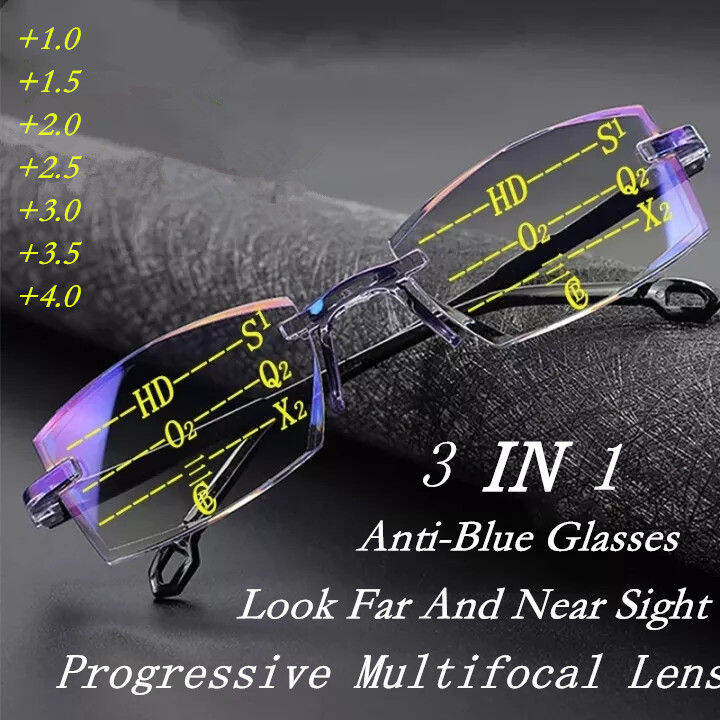 ORTS Rimless Reading Glasses Men Women Auto Focus Glasses Bifocal Look ...