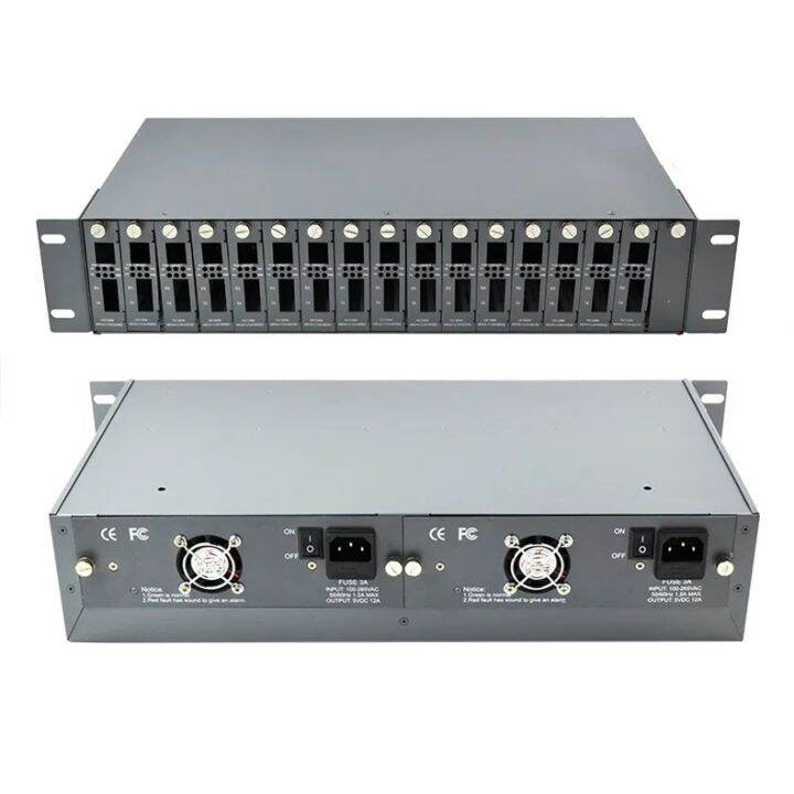 2U 16 Slots Rack-Mounted Fiber Optical Media Converter Chassis with 2 ...