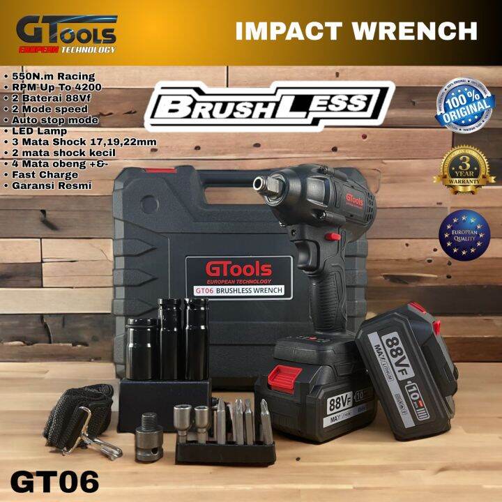 impact wrench GTOOLS EROPA GT06 mesin pembuka baut ban roda truck mobil motor CVT baterai ...