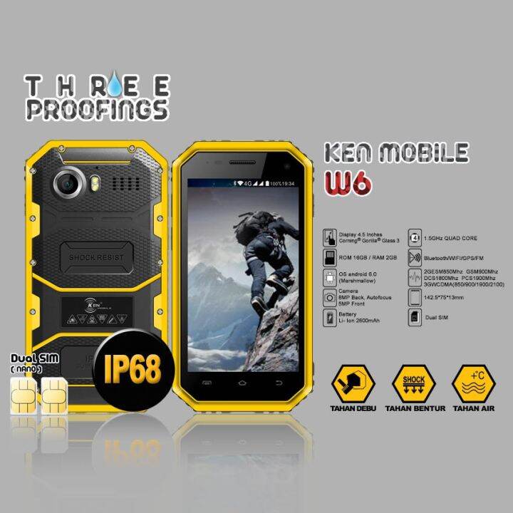 Ken Mobile W6 Pro Rugged Phone Waterproof Shockproof Outdoor Smartphones | Lazada Indonesia