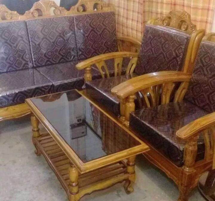 sala set, full set, with top glass center table,made in gmelina wood ...