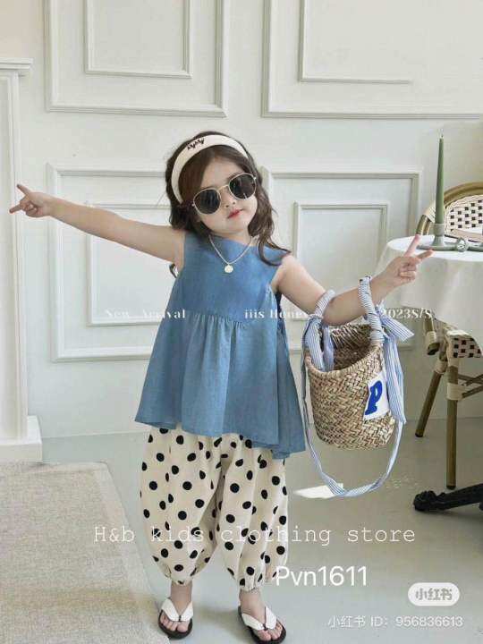 Coords for kids girl ootd summer casual wear denim blouse | Lazada PH