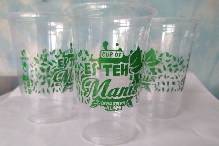 gelas cup plastik 14oz 16oz 18oz 22oz MOTIF cup of tea / teh poci / cup ...