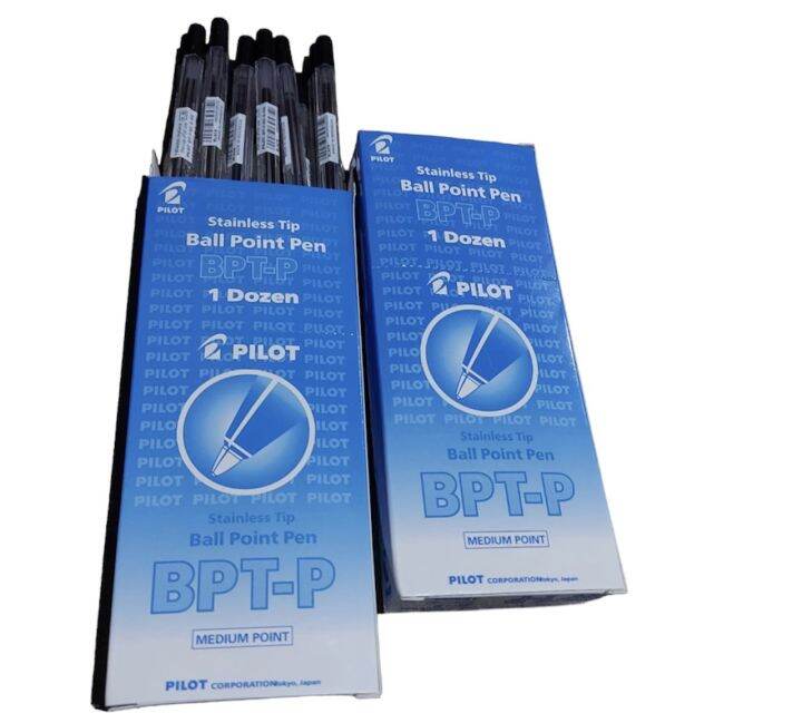 Pulpen Pilot BPT-P Hitam (Transparan Wadahnya) Medium Point Stainless Tip Per Pak (12 Pcs ...