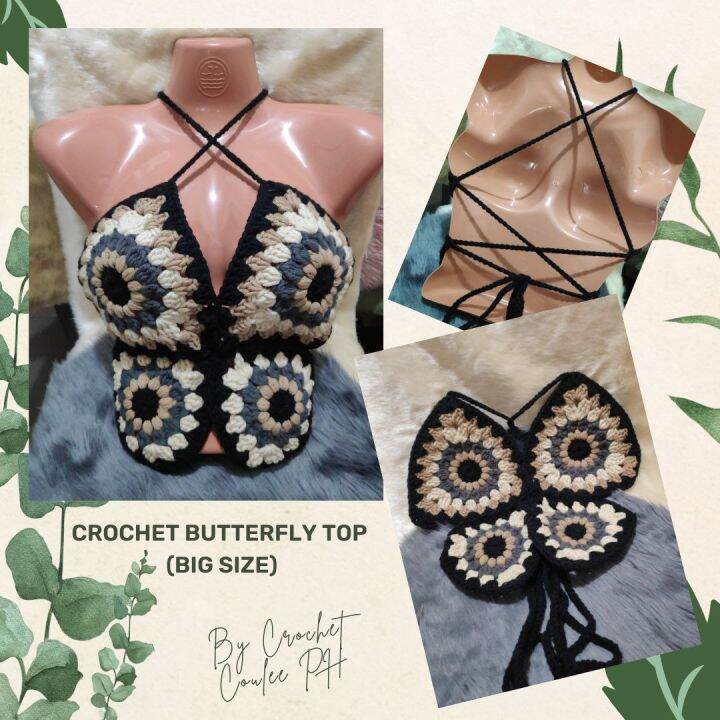 Crochet Butterfly Top Pastel Color Trendy Sexy Outfit | Lazada PH