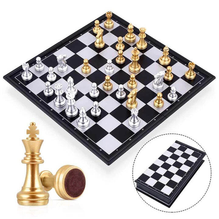 Papan Catur Magnet Chess Catur Board Game Portable Gold Silver Chess ...