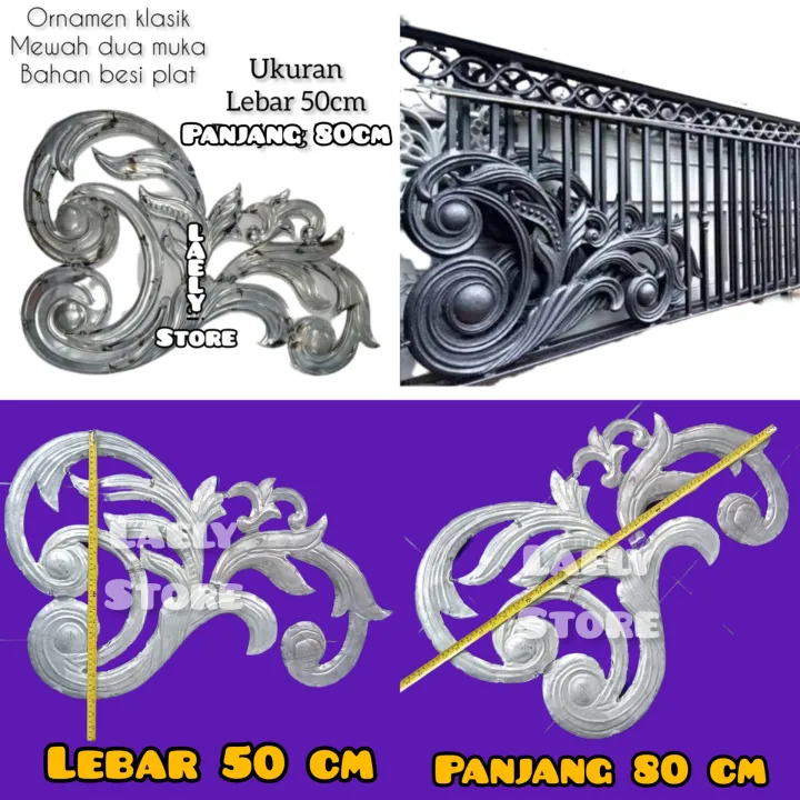 ornamen klasik mewah tampilan dua muka ukuran 50x80cm bahan besi plat aksesoris pagar besi ...