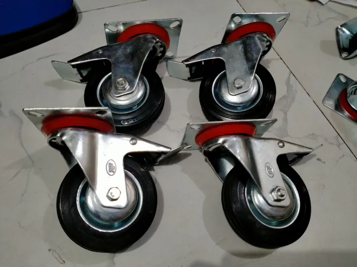 Roda karet 4 inchi rem hidup mati (1set 4pcs) roda roly 4 in roda ...