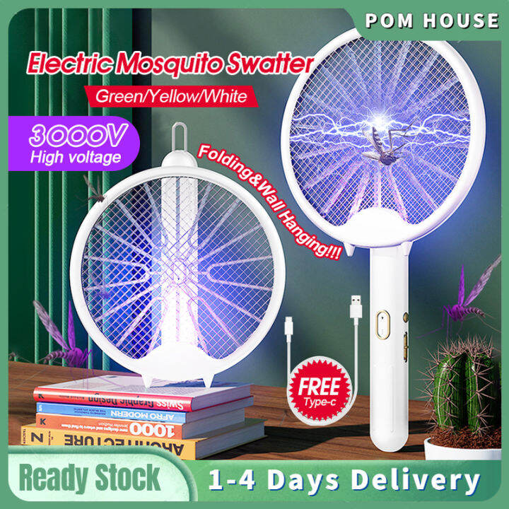 Electric Mosquito Racket, Foldable Electric Mosquito Swatter with LED ...