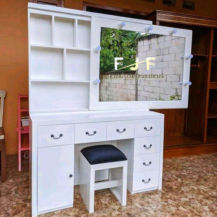 Meja Rias Putih Meja Kaca Rias Laci Minimalis (Pre Order) | Lazada ...