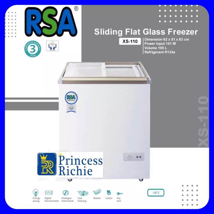 RSA Sliding Flat Glass Freezer 100 Liter XS 110 | Lazada Indonesia