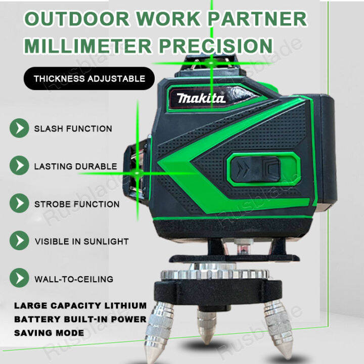 MAKITA 16 Line Laser Level Green Light Self-Leveling 360° Rotary Cross ...