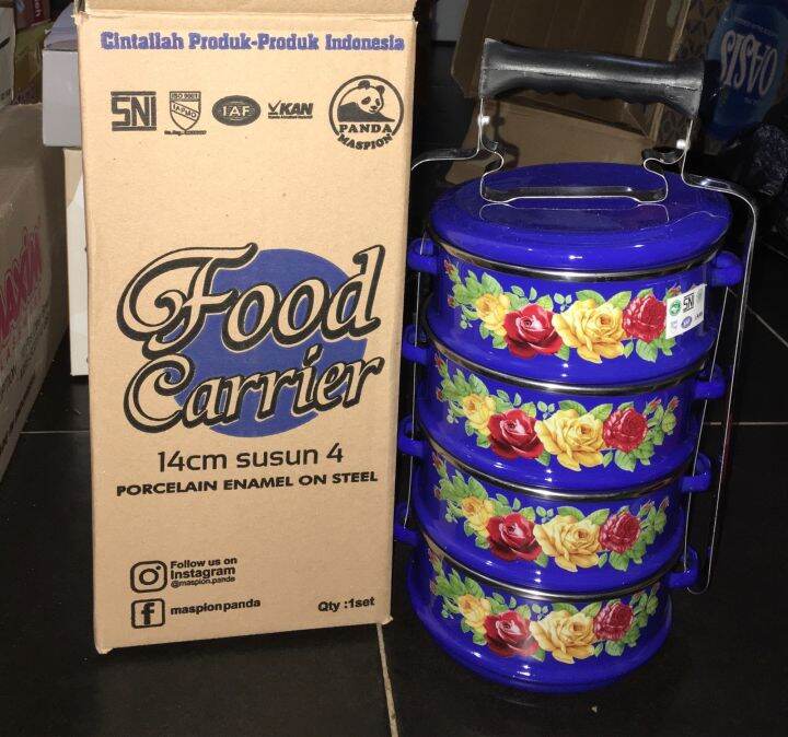 Rantang panda 4 susun biru/Rantang enamel 14/4 panda biru/rantang susun ...