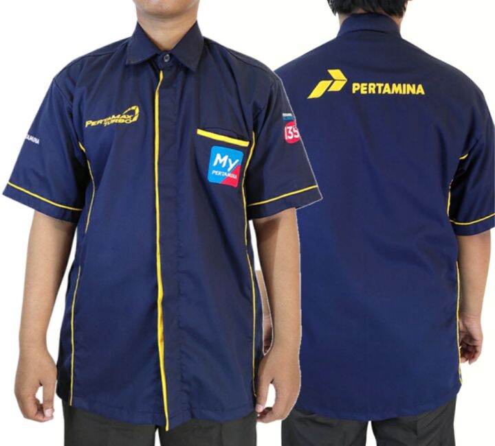 Baju Seragam My Pertamina Biru Dongker/Navy, Kemeja Lengan Pendek dan ...