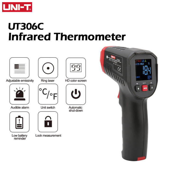 UNI-T Digital Infrared Thermometer UT306C Industrial Non-contact Laser Temperature Gun Meter -50 ...