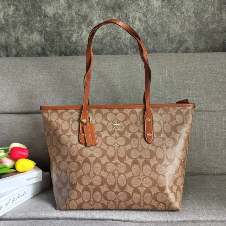Coach Signature Coated Canvas City Tote Shoulder HandBag