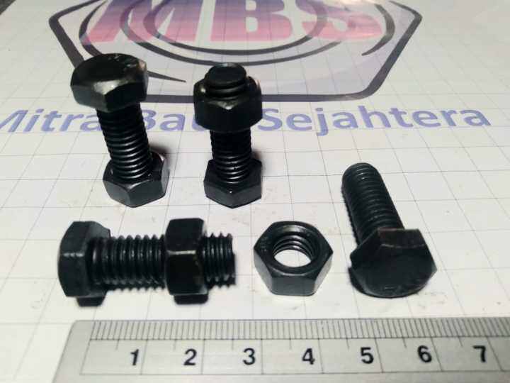 Baut Mur baja 3/8 x 1 / Baut Unc 3/8 x 1 / Baut Nc 3/8 x 1 Kunci 14 panjang 2,5 cm Hitam M14 ...