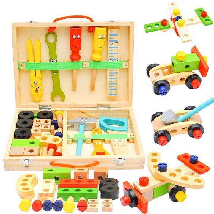 Wooden Simulation Toolbox Kit Wooden DIY Screw Nut Disassembly Multi ...