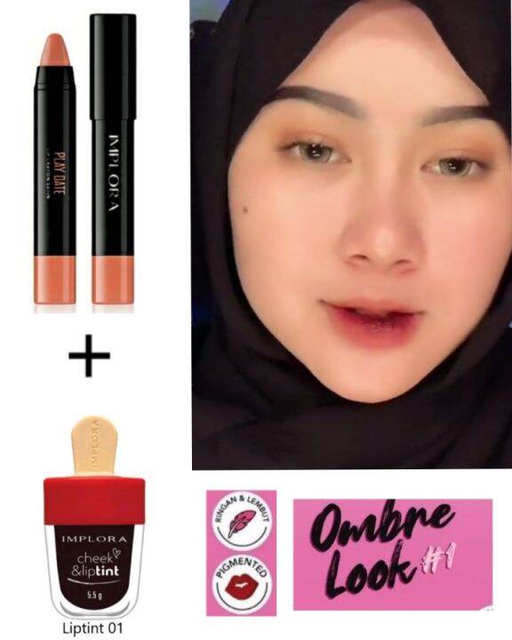 Paket lipstik Ombre Implora Lip Crayon Satin Playdate dan Implora cheek ...
