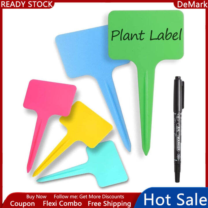 100 Pcs Plastic Plant Labels Reusable T-Shape Tags with Markers Garden ...