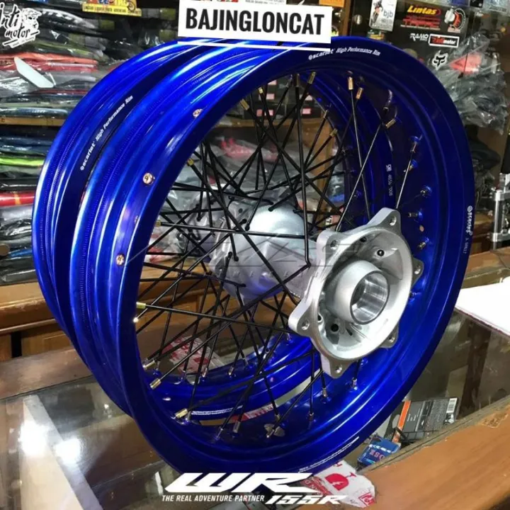 VELG SET SUPERMOTO YAMAHA WR155 ROSSI BLUE TROMOL FULL SET ORIGINAL ...