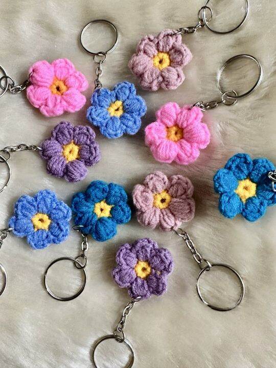 Crochet Puff Flower Keychain Forget Me Not | Lazada PH
